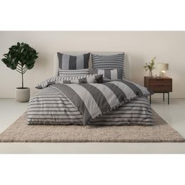 OTTO home Bettw&auml;sche &raquo;Sari in verschiedenen Qualit&auml;ten&laquo; 2 ab Gr. 135x200 cm, Wendedesign, moderne Bettw&auml;sche mit Streifen grau Linon, Obermaterial: 