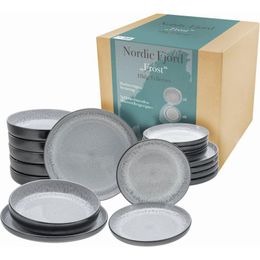 Creatable Teller-Set &raquo;Nordic Fjord&laquo; je 6 Speiseteller 26 cm, Suppenteller 22,5 cm, Dessertteller 19,5 cm grau Steinzeug 18 Stk.