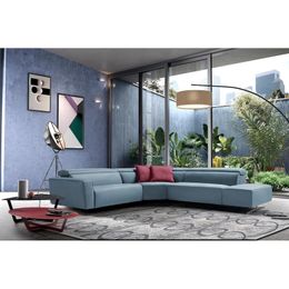 Egoitaliano Ecksofa &raquo;Stefanie-e, Designsofa der Extraklasse, bequem mit hohem Sitzkomfort&laquo; mit Relaxfunktion und verstellbaren Kopfteilelementen blau Leder &raquo;BULL&laquo;