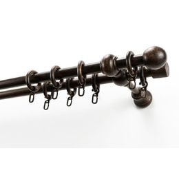 Garesa Gardinenstange &raquo;BAROCK&laquo; &Oslash; 20 mm 2 l&auml;ufig-l&auml;ufig Wunschma&szlig;l&auml;nge Vorhanggarnitur, reine Holzgarnitur, verl&auml;ngerbar, mit Ringe braun Holzwerkstoff