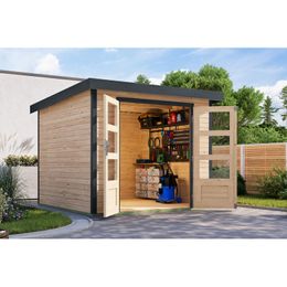 Karibu Gartenhaus &raquo;Jupiterino 3,5, in verschiedenen Farben&laquo; braun Massivholz ohne Fu&szlig;boden, Blechdach