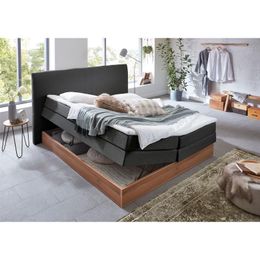 Home Affaire Boxspringbett &raquo;Blomen&laquo; mit Walnuss-Dekor, mit Bettkasten, verschiedene H&auml;rtegrade, mit Topper grau Struktur fein, Liegefl&auml;che B/L: 180cm 