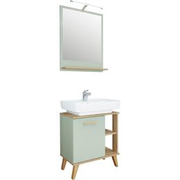 Badm&ouml;bel-Set &raquo;Quickset 2-teilig, Waschbeckenunterschrank mit LED-Spiegel&laquo; 2 Stk. tlg. braun Holzwerkstoff B/H/T: 60cmcm