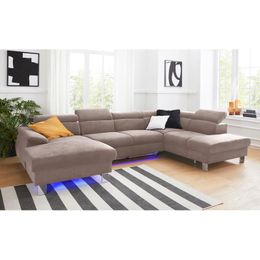 COTTA Wohnlandschaft &raquo;Komaris U-Form, B: 320 cm&laquo; mit Kopfteilverstellung, optional Schlaffunktion, Bettkasten & Licht braun Microfaser PRIMABELLE (100