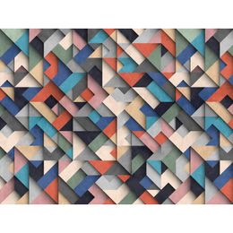 Livingwalls living walls Fototapete &raquo;The Wall&laquo; 3D-Optik geometrisch mehrfarbig glatt Fototapete Geometrisch Tapete 3D Tapeten Wohnzimmer Design Wandtapete bunt 
