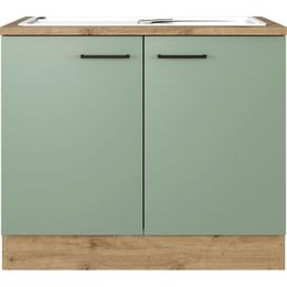 Flex-Well Sp&uuml;lenschrank &raquo;Cara&laquo; 2 Stk. tlg. (B x H x T) 100 x 85 x 60 cm, inkl. Edelstahl-Einbausp&uuml;le gr&uuml;n Holzwerkstoff Artisan Eiche, B/H/T: 100cm x 85cm x 