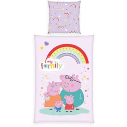 Peppa Pig Wendebettw&auml;sche &raquo;&laquo; 2 Stk. mit fr&ouml;hlichem Design bunt Renforc&eacute;, Obermaterial: 100% Baumwolle B/L: 135cm x 200cm, 1 Stk., 1 Stk., Renforc&eacute;, B/L: 80cm x 