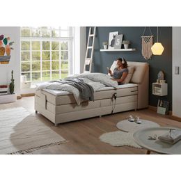 ED EXCITING DESIGN Boxspringbett &raquo;Carpino wahlweise in den Breiten 120cm oder 180cm erh&auml;ltlich&laquo; inkl. Motor, Stauraum im Kopfteil und Topper beige 