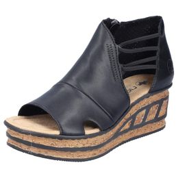 Rieker Damen Keilsandalette , Sommerschuh, Sandale, Keilabsatz, mit Innen-Rei&szlig;verschluss schwarz 38