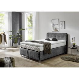 Westfalia Schlafkomfort Boxspringbett &raquo;Sapporo&laquo; Inkl. Zierkissen, w&auml;hlbar in H2, H3 & H4 grau Chenille Mit Topper, Liegefl&auml;che B/L: 140cm x 200cm, Gewicht bis: 100 kg H3, 5-