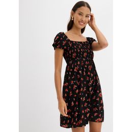 bonprix Damen bonprix Minikleid eleganter Stil, figurbetonte Passform, mit Smok-Details, aus Viskose schwarz 50, N-Gr