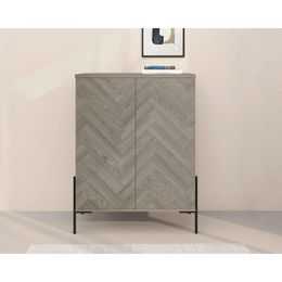 OTTO home Highboard &raquo;Eadwine&laquo; Kommode, Midischrank, Push-to-open, T&uuml;ren mit Fischgr&auml;ten Muster grau MDF B/H/T: 90cm x 120cm x 38cm, 2 Stk.