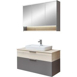 Badm&ouml;bel-Set &raquo;3-teilig mit Soft-Close Ausz&uuml;gen&laquo; 3 Stk. tlg. grau Holzwerkstoff B/H/T: 101cmcm x 200cmcm x 46cmcm