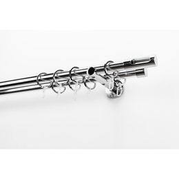 Garesa Gardinenstange &raquo;EASY&laquo; &Oslash; 20 mm 2 l&auml;ufig-l&auml;ufig Wunschma&szlig;l&auml;nge Vorhanggarnitur, verl&auml;ngerbar, Endk. M. Ausschnitt, Alu, m. Ringe grau Aluminium B