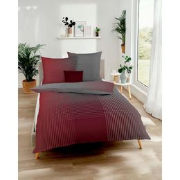 Kaeppel Bettw&auml;sche &raquo;MASTER 100% Baumwolle&laquo; 3 Stk. mit Karomuster, Markenrei&szlig;verschluss rot Mako-Satin, Obermaterial: 100% Baumwolle B/L: 240cm x 220cm, 1 Stk.