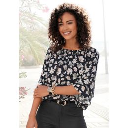Lascana Damen Lascana Carmenbluse mit Alloverprint, Damenbluse, schulterfrei, casual schwarz 36