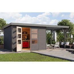 Karibu Gartenhaus &raquo;Jupiterino 5 SET, in verschiedenen Farben&laquo; inkl. Anbaudach Massivholz ohne Fu&szlig;boden, Blechdach