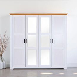 Inter Link Dreht&uuml;renschrank &raquo;Maluno&laquo; 1 Stk. tlg. Kiefer Massiv, Soft-Close, BxTxH: ca. 215,60 x 64 x 208 cm Massivholz Weiss, Eiche Colori, B/H/T: 215,6cm x 