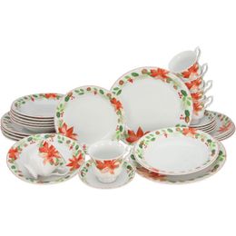 Creatable Kombiservice &raquo;Geschirr-Set Ivona, Winter, Advent, Weihnachten&laquo; Service, Tasse auf Fu&szlig;, festliches Dekor, 30 Teile, f&uuml;r 6 Personen rot 