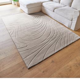 ANDIAMO Teppich &raquo;Dale&laquo; rechteckig 10 mm H&ouml;he Uni Farben, Hoch-Tief-Struktur, Carving-Effekt, Wohnzimmer beige Obermaterial: 100% Polyester B : 120cm 1 Stk., 