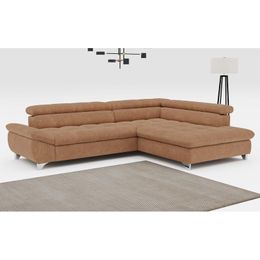 COTTA Ecksofa &raquo;Gemini L-Form, B: 312 cm&laquo; mit Kopfteilverstellung, optional Schlaffunktion braun B/H/T: 312cm x 234cm, Struktur weich, Ottomane rechts,