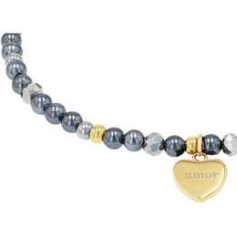 Amor Damen Armband &raquo;Herz&laquo; mit H&auml;matit - mit Muschelkernperle gelb 17cm, Edelstahl