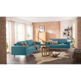 Home Affaire 3-Sitzer &raquo;Lasse&laquo; im scandinavischem Stil mit Holzf&uuml;&szlig;en blau Struktur fein( 100% Polyester);Filzoptik (100% Polyester);Luxus-Microfaser (