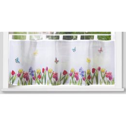 Weckbrodt-Gardinen Scheibengardine &raquo;Yara&laquo; Schlaufen 1 Stk. tlg. Bistro, Voile, bedruckt, halbtransparent, HxB 45x120cm, Gardine, Store bunt Voile, Polyester 45cm, 