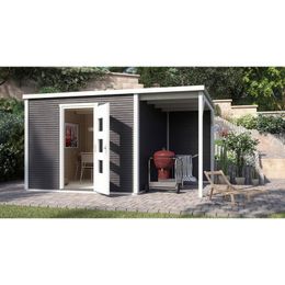 Weka Gartenhaus &raquo;WekaLine 413B Gr.1&laquo; grau Massivholz Fu&szlig;boden im Gartenhaus, selbstklebende Dachbahnen