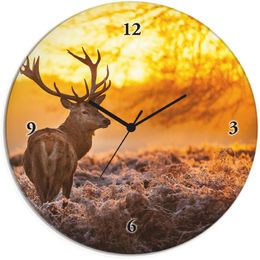 Artland Wanduhr &raquo;Glasuhr rund Rotwild&laquo; wahlweise mit Quarz- oder Funkuhrwerk, lautlos ohne Tickger&auml;usche orange B/H/T: 30cm x 30cm x 1,8cm, Quarzuhr