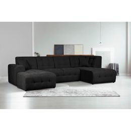 Home Affaire Wohnlandschaft &raquo;Nosia U-Form&laquo; incl. 2 Zierkissen, mit feiner Steppung schwarz 100% Polyester B/H/T: 297cm x 85cm x 163cm, Samtvelours, 