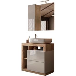 Welltime Badm&ouml;bel-Set &raquo;Hamburg, Badezimmerset 2tlg. Breite 79 cm, Badm&ouml;bel, Waschtisch inkl.&laquo; Spar-Set, 2 Stk. tlg. braun B/H/T: 79cmcm x 190cmcm x 