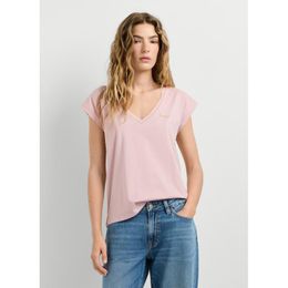 Pepe Jeans Damen T-Shirt &raquo;CLOE&laquo; mit V-Ausschnitt, Logostickerei rosa XS