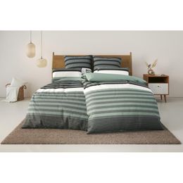 OTTO home Bettw&auml;sche &raquo;Majoran&laquo; 3 gestreifte Bettw&auml;sche, Marke H.I.S by OTTO home gr&uuml;n Linon, Obermaterial: 100% Baumwolle B/L: 240cm x 220cm, 1 Stk., 