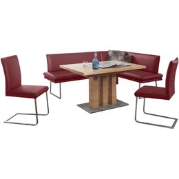 K+w Komfort & Wohnen K+W Komfort & Wohnen Essgruppe &raquo;Santos III&laquo; 4 Stk. tlg. gepolsterte Eckbank und St&uuml;hle, langer Schenkel rechts oder links rot B/H/T: 205cm x 86cm x 