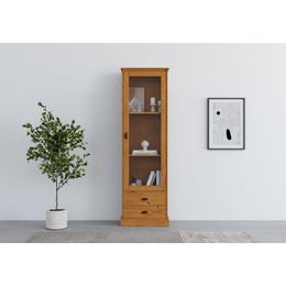 OTTO home Vitrine &raquo;Schr&ouml;der&laquo; mit 1 Schiebet&uuml;r, 2 Schubk&auml;sten, aus massivem Kiefernholz, Breite 55cm beige MDF, Massivholz B/H/T: 55cm x 180cm x 35cm, 