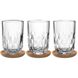 Leonardo Gl&auml;ser-Set &raquo;Latte Macchiato-Set GOCCE, 380 ml, 6-teilig&laquo; 3 Gl&auml;ser mit unterschiedlichem Tropfenrelief, inkl. Kork-Untersetzer transparent 