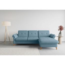 Sit & More sit&more Ecksofa &raquo;G&ouml;teborg&laquo; Sitztiefenverstellung und Federkern, wahlweise mit Bettfunktion blau B/H/T: 268cm x 90cm x 176cm, Flachgewebe AMSTERDAM, 