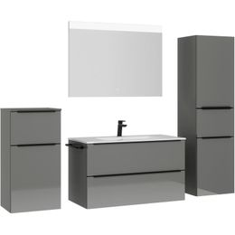 Nobilia Badm&ouml;bel-Set &raquo;Levere&laquo; vormontiert, mit Soft-Close, 4 Stk. tlg. grau B/H/T: 210cmcm x 169cmcm x 48,7cmcm, Griffe schwarz