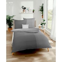 Kaeppel Bettw&auml;sche &raquo;MASTER 100% Baumwolle&laquo; 3 Stk. mit Karomuster, Markenrei&szlig;verschluss grau Mako-Satin, Obermaterial: 100% Baumwolle B/L: 240cm x 220cm, 1 Stk
