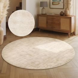 vikosa Teppich &raquo;Noemi&laquo; rund 10 mm H&ouml;he Dezenter Glanz, Weich, Seidenoptik, Viskose, Wohnzimmer, Schlafzimmer beige Viskose &Oslash; 200cm 1 Stk., 10mm, &Oslash; 