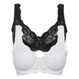 bonprix Damen bonprix Minimizer-BH &raquo;Minimizer-BH mit gepolsterten Tr&auml;gern (2er Pack)&laquo; Packung, 2 tlg. mit B&uuml;gel und dezenter Spitze schwarz-wei&szlig; 80, 