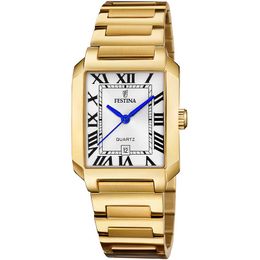Festina Damen Quarzuhr &raquo;On The Square&laquo; Armbanduhr, Damenuhr, Edelstahlarmband, Datum gold Einheitsgr&ouml;&szlig;e