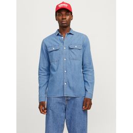 Jack & Jones JACK & JONES Herren Langarmhemd "JJETRAVIS SHIRT LS NOOS", blau, Gr. XS, unifarben, Web, Obermaterial: 100% Baumwolle, Hemden, mit Brusttaschen