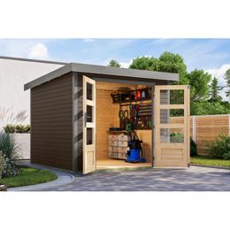 Karibu Gartenhaus &raquo;Jupiterino 3,5, in verschiedenen Farben&laquo; braun Massivholz ohne Fu&szlig;boden, Blechdach