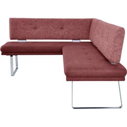 K+w Komfort & Wohnen K+W Komfort & Wohnen Eckbank &raquo;Giacomo II Esszimmerbank&laquo; Flachstahlkufe in edelstahlfarbig lackiert, R&uuml;cken und Sitz gesteppt rot B/H/T: 207cm x 91cm x
