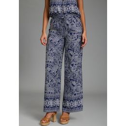 Laura Scott Damen Schlupfhose, blau, Gr. 40, bedruckt, Web, Obermaterial: 100% Polyester, Hosen, weite Beinform, mit Gummizug am Bund, normale