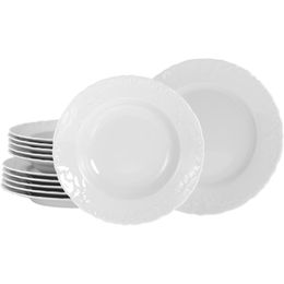 Creatable Tafelservice &raquo;Rokoko, Service 12-tlg.&laquo; Teller Set, Daily Use, Zeitlos wei&szlig; Porzellan 12