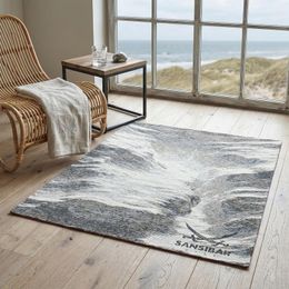 Sansibar Teppich &raquo;Keitum 032&laquo; rechteckig 3 mm H&ouml;he Flachgewebe, modernes Design, Motiv Brandung & Wellen grau Polyester B : 190cm 1 Stk., 3mm, L: 280cm