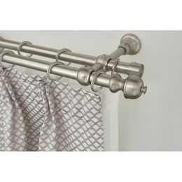 Garesa Gardinenstange &raquo;ANDREA&laquo; &Oslash; 20 mm 2 l&auml;ufig-l&auml;ufig Wunschma&szlig;l&auml;nge Vorhanggarnitur, verl&auml;ngerbar, Endknopf Profil klein, mit Ringen silber Metall B